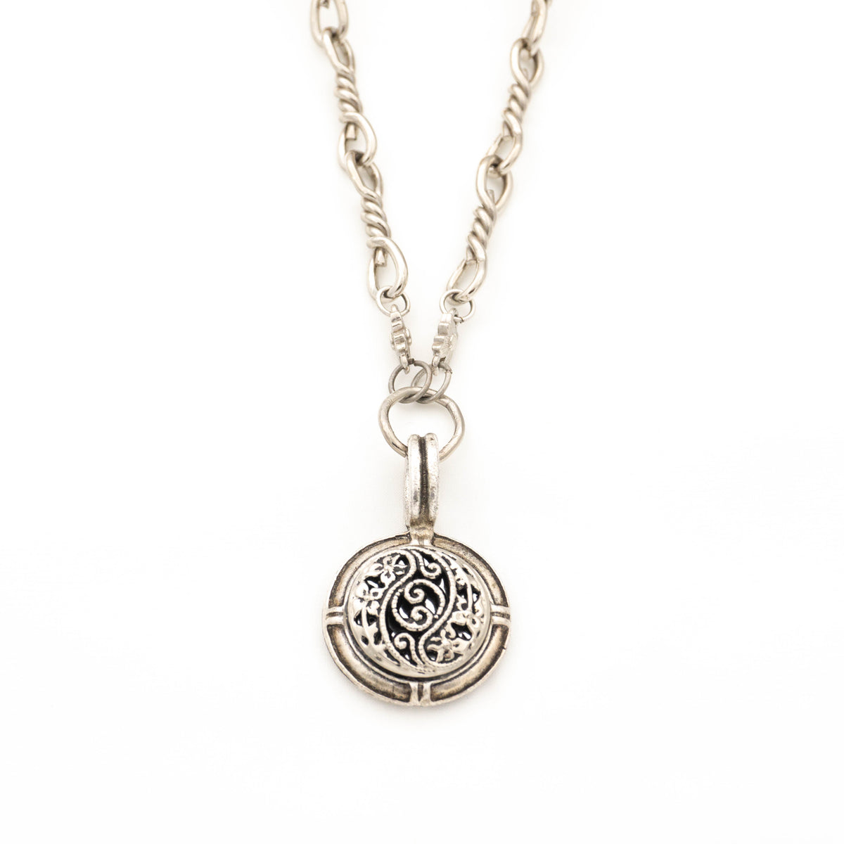 Vintage Silver Metal Scroll Mirrored Button Set in Silver Pendant with ...
